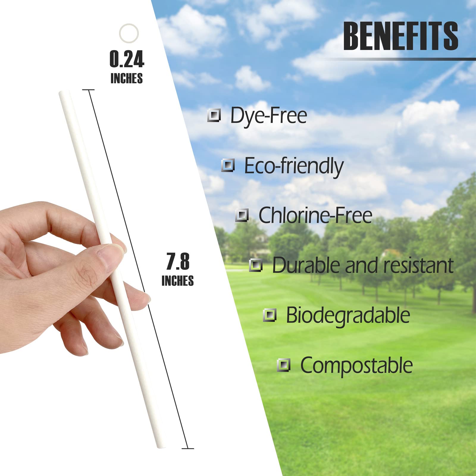 100 White Biodegradable Paper Straws co-Friendly Biodegradable Drinking Straws Bulk for Party Supplies, Bridal/Baby Shower, Birthday, Mixed Drinks, Weddings, Restaurant, Food Service, Drink Stirrer