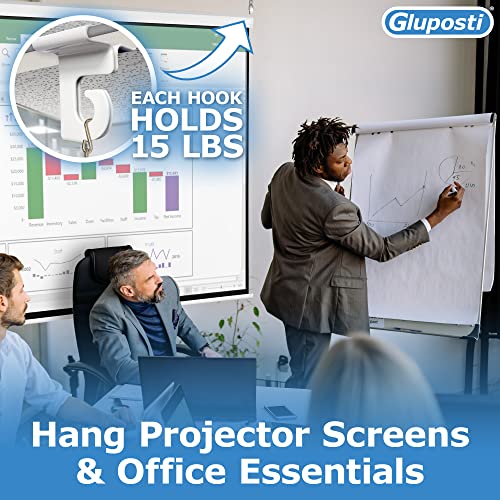 12 Folding Drop Ceiling Hooks for Classrooms & Offices, White Heavy Duty Ceiling Hooks for Hanging Plants & Decorations, Metal T-Bar Hooks for Suspended Drop Ceiling Tiles, Holds 15lbs, 1" W x 1½" H