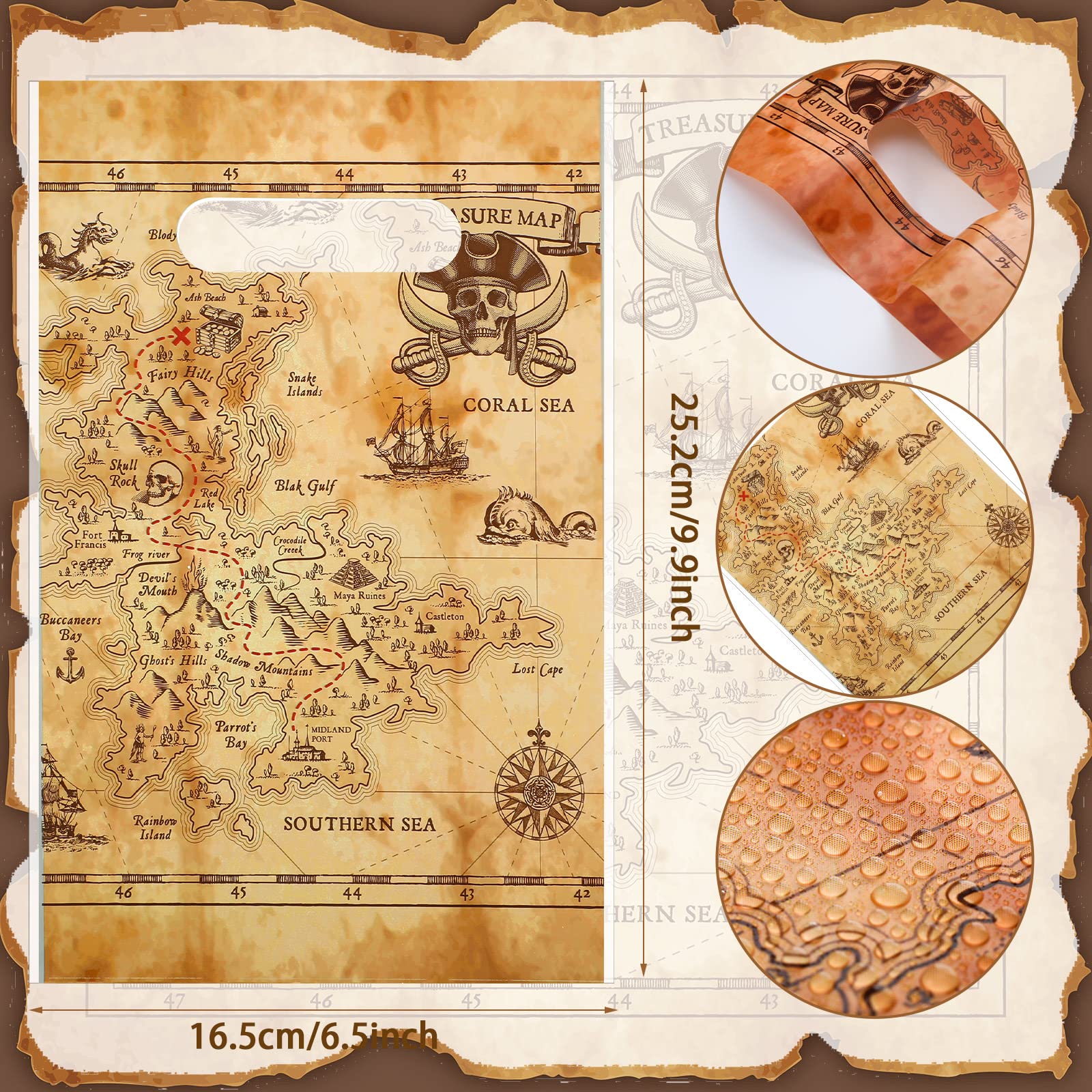 100 Pcs Pirate Party Treat Bags Pirate Candy Goodie Bags Goody Bags Pirate Party Favors Bags Treasure Map Treat Bags Pirate Loot Bags Gift Bag Pirate Cellophane Bags for Nautical Themed Birthday Party