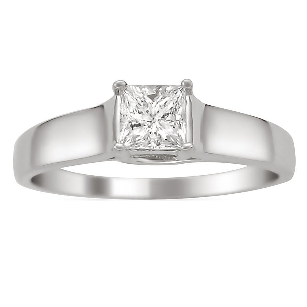 1/3 cttw, 14k White Gold Princess-cut Solitaire Diamond Engagement Wedding Ring (1/3 cttw, I-J, I2-I3), Size 7.5