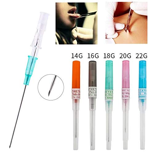 5PCS Body Piercing Needles 16G Gauge Steel Cartilage Piercing Catheter Needles for Lip Tongue Piercing Tattoo Supply (16G)
