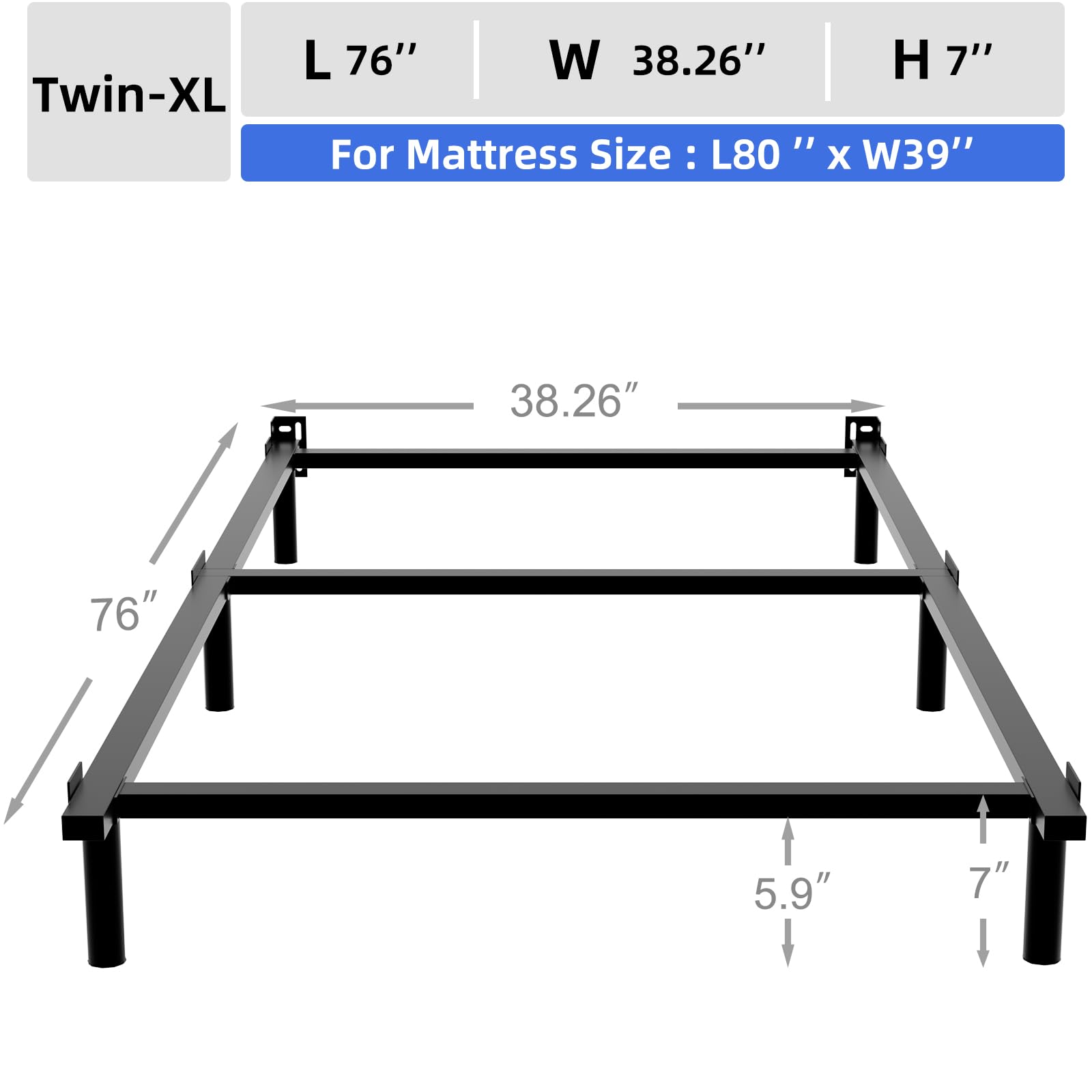 10 Inch Twin XL Bed Frame No Box Spring Needed, Metal Platform Single Bed Frame, Easy Assembly Heavy Duty Noise Free, Black