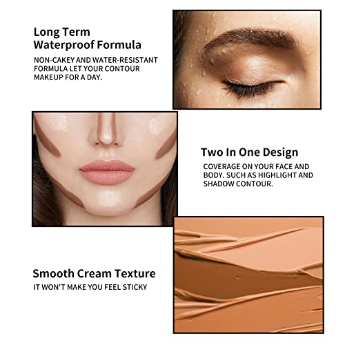 FREEORR 8 Colors Highlight Contour Stick, 2 in 1 Body Makeup Shding Stick, Face Highlighters Sticks,4 Packs Contouring Highlighting Foundation Shadow Cream Pen