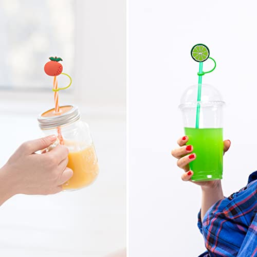 10 Piece Straw Tip Covers Cap Fruit Straw Tip Cap Reusable Drinking Straw Toppers for 6-8mm Straw Silicone Straw Plugs Fruit Shape Straw Protector