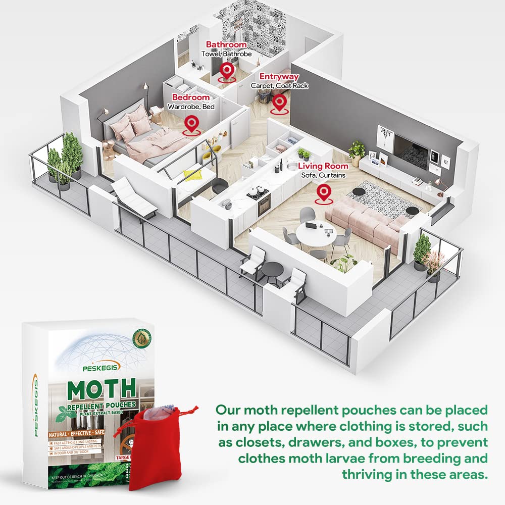 10 Pack Moth Repellent for Closets Safe for Use Around House, Natural Ingredients Moth Repellent Pouches for Moth Away in Clothes Storage and Drawers Provide Long-Lasting Protection