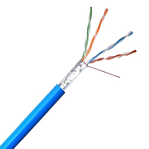 1000' FT CAT6 Cable FTP Solid Copper Foil Shielding 23 AWG Blue High Performance 550 MHz CMR Ethernet Network Data 4 Pair UL Listed Category 6 Computer Line