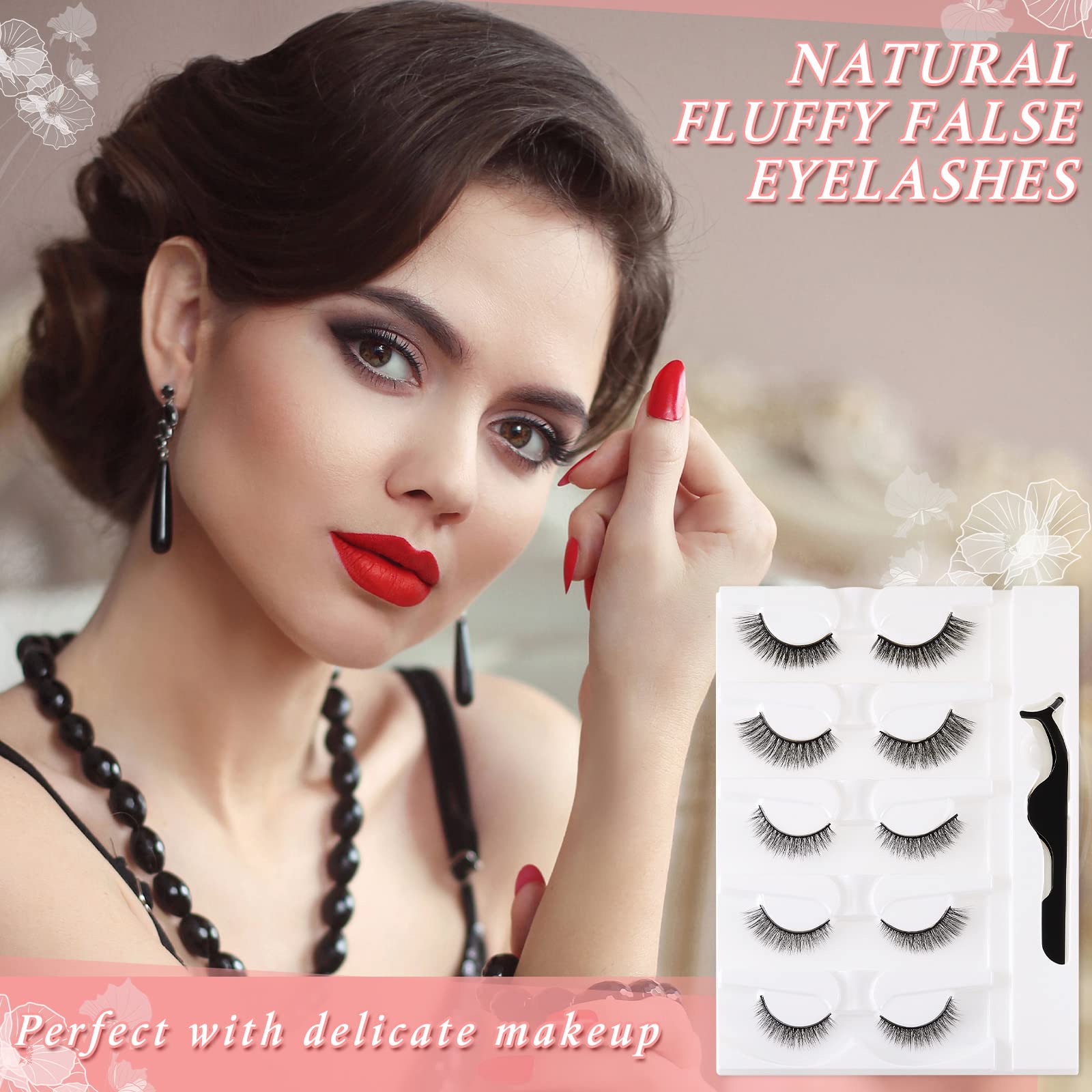 10 Pairs Self Adhesive Eyelashes Stable Non Slip False Lashes Waterproof Faux Reusable Eyelashes Dramatic No Glue Eyelashes Fluffy Stick on Eyelashes Mink Eyelashes Fake Eyelashes with Eyelash Tweezer