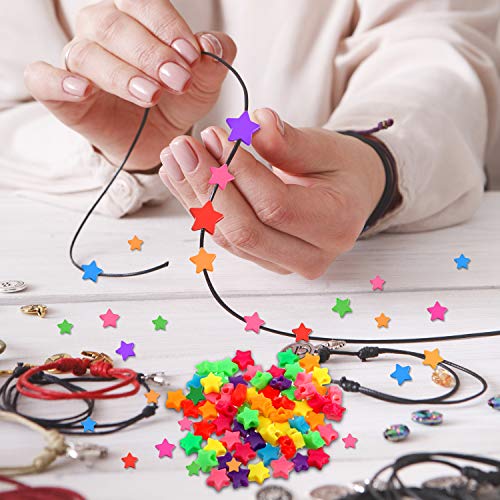 500 Pieces Star Pony Beads Large Hole Beads Multi Color Acrylic Beads Bracelet Kawaii Rainbow Necklace Jewelry Making Craft Beads for Christmas Valentine's Day Present