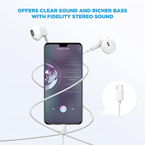 2 Pack-USB C Headphones Earbuds, Type C Earbuds Wired Earphones with Microphone & Remote Control Noise Cancelling in-Ear Headset for iPad Pro, Galaxy S23/S22/S21/S20/Ultra Note 10/20, Pixel 7/6/6a/5/4