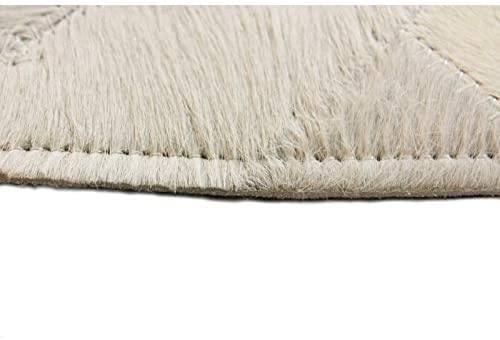 100% Cow Hide Leather Handwoven Flat Weave Patchwork Hand Made Hair Hide Area Rugs Carpet, Beige / Silver, 9.0x12.0 (MC1001-912)