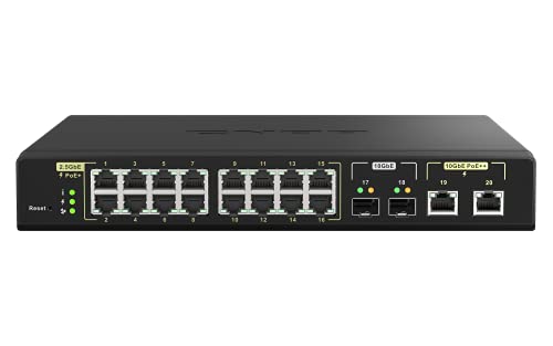 QNAP 20-Port 10GbE PoE++ and 2.5GbE PoE+ Managed Network Switch (QSW-M2116P-2T2S-US). Layer 2, Web Management