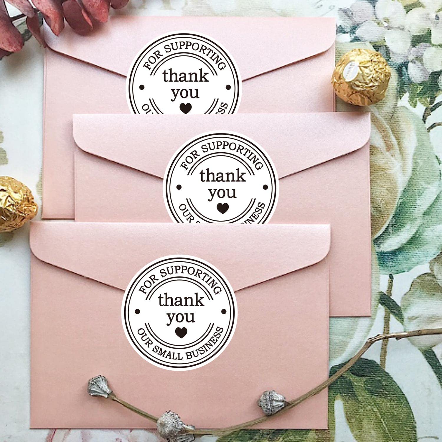 2" Round Classic Retro Stickers Thank You for Supporting Our Small Business Sticker Labels with Hearts - Printed White Thank You Stickers 500 Thank You Labels Per Roll (White, 2 inch)