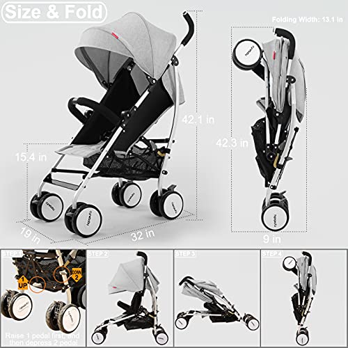 Umbrella Stroller for Toddler - Lightweight Compact Travel Foldable Baby Stroller, 3D Light Weight Portable Pram for Infant with Canopy Grey