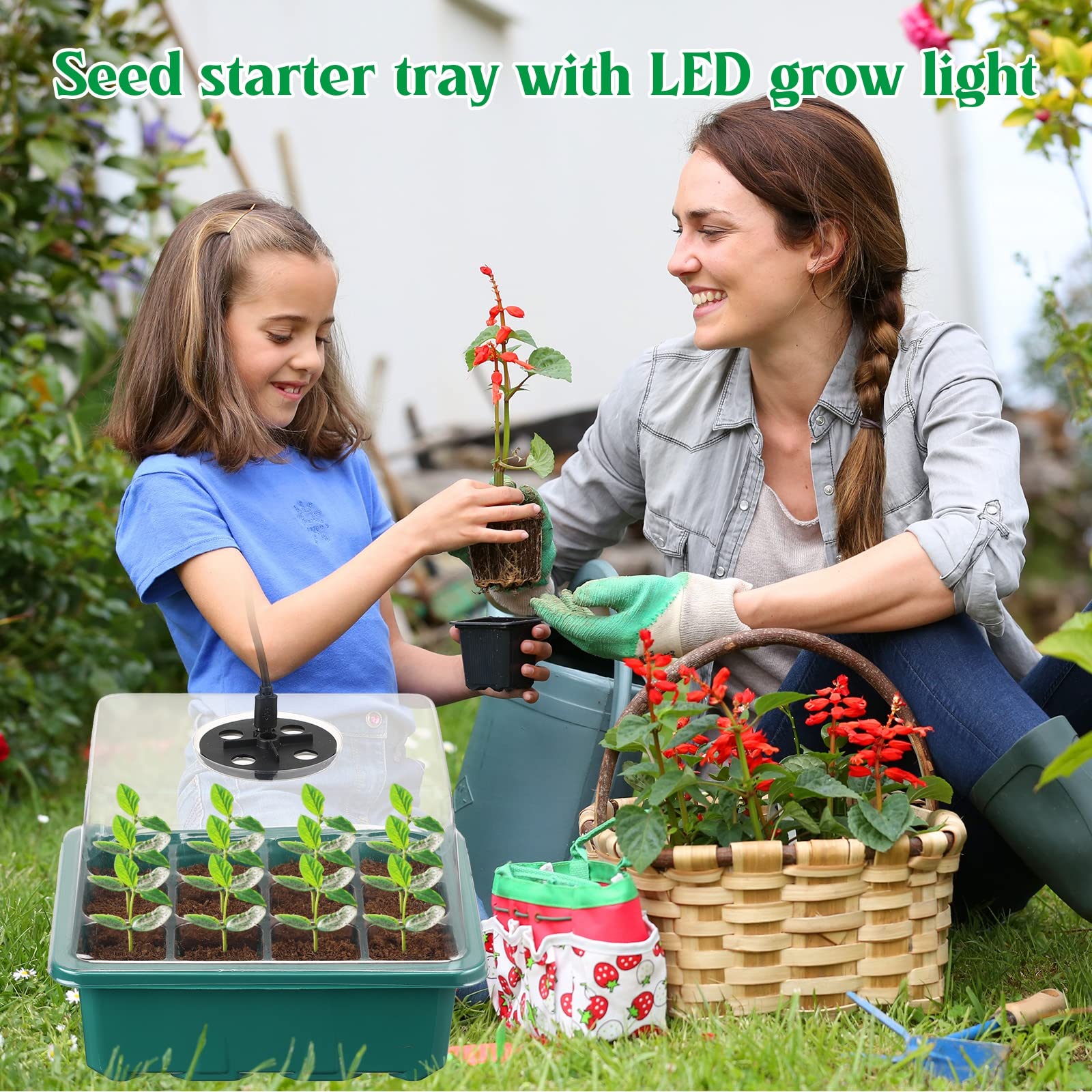 10 Pack Seed Starter Trays with Grow Light, 150 Peat Soil Pellet, 120 Cell Garden Seed Starter Trays Plant Grow Seed Box Tray with Adjustable Humidity Dome for Plant Germination Growing