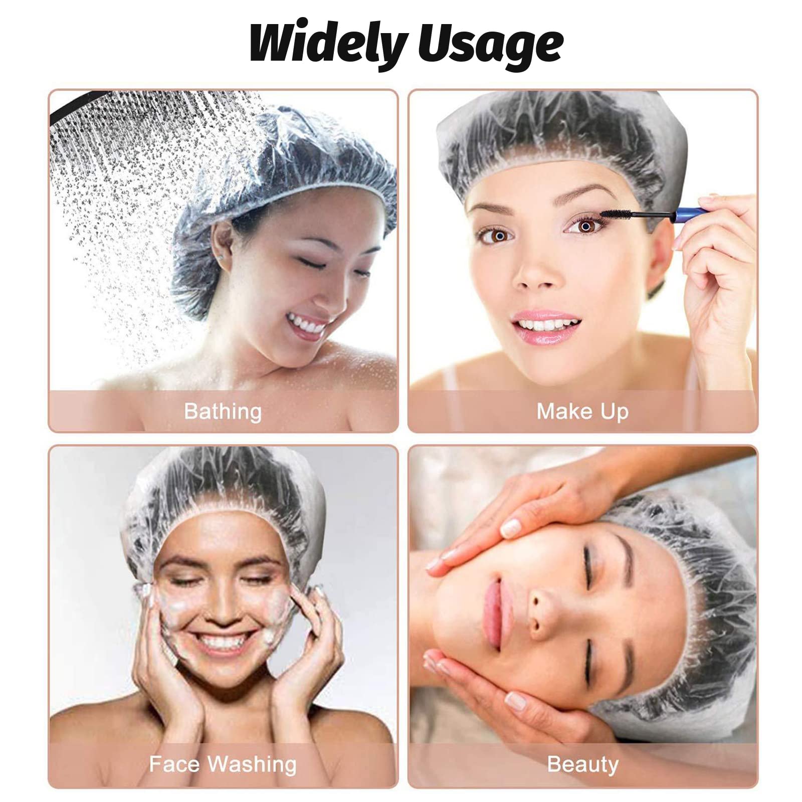 100 PCS Shower Cap Disposable, Dalabeng Bath Caps Large Thick Clear Plastic Elastic Hair Bath Caps For Women Kids Girls, Travel Spa, Hotel and Home Use, Hair Solon…