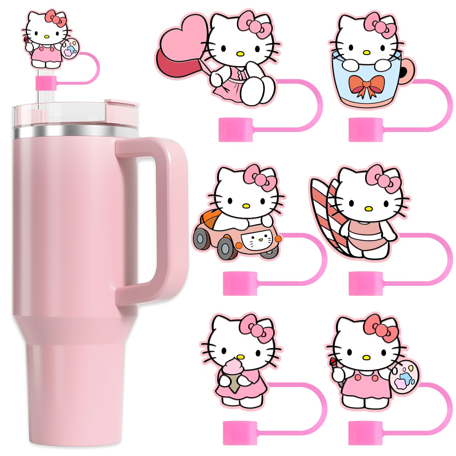 10 mm Straw Toppers for Stanley Cup, 6 Pcs Cartoon Straw Cover Cap for Stanley Tumbler, Reusable Cute Straw Covers for Stanley 30 Oz 40 Oz