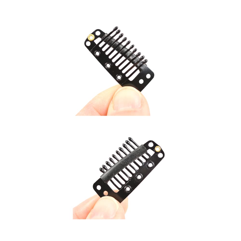 24 Pcs/lot Metal Snap Clips for Hair Extensions, Wigs, Hairpieces and Accessories - 36mm 10-teeth Combs (Black)