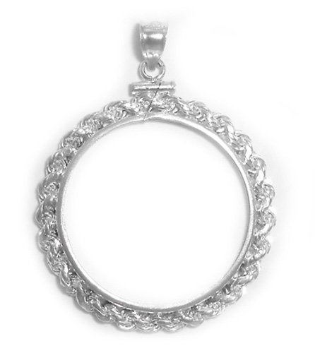 1/4th oz Panda Sterling Silver Rope Edge Coin Bezel Frame Mount 21.95mm x 1.53mm