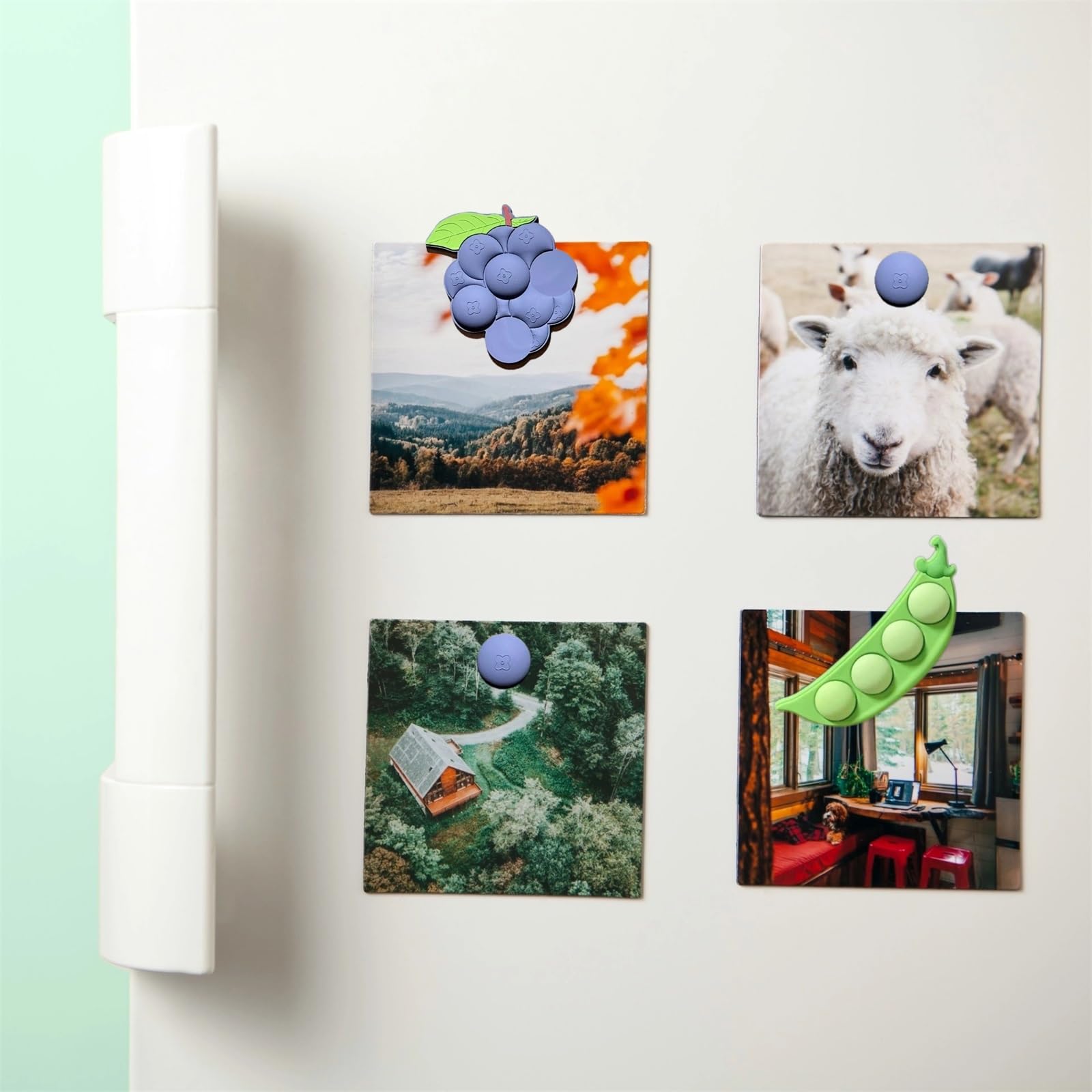 10 Pcs 3D Fruit Fridge Magnets Cute Fridge Magnets Grapes Peas Refrigerator Magnets Fun Magnets Blueberry Pea Pod Fridge Magnets