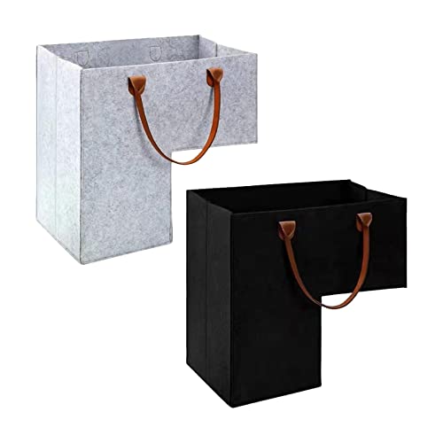 2Pieces Stair Organizer Basket Felt for Wooden Staircase, Black and Gray, as described