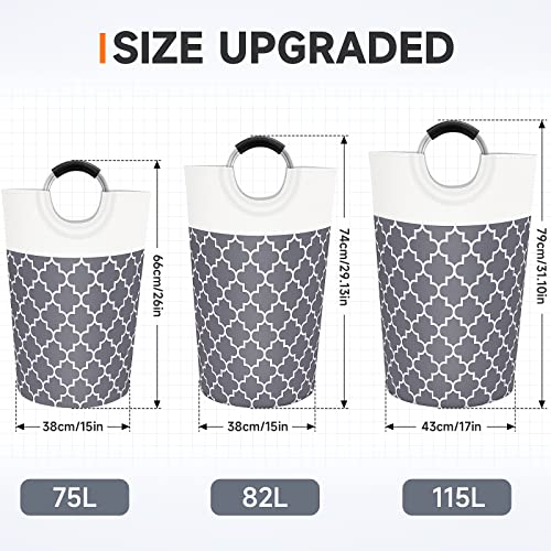 115L Laundry Basket, Laundry Hamper Bag Washing Bin Clothes Bag Collapsible Tall With Handles Waterproof Travel Bathroom College Essentials Storage For College Dorm, Family (Grey)