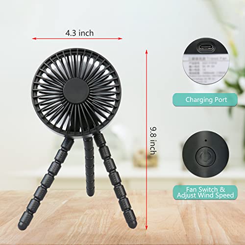 ANBOVES Portable Stroller Fan Battery Operated Mini Handheld Personal USB Fan, Flexible Tripod Clip On Fan with 3 Speeds for Car Seat Crib Bike Camping