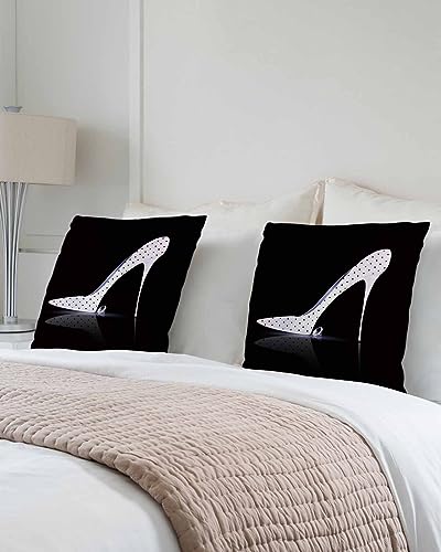 2 Packs Decorative Cotton Throw Pillow Covers, Black White Dots High Heels 18 x 18 Inch Square Reversible Soft Cushion Case for Couch Bedroom Sofa Living Room Chair Car