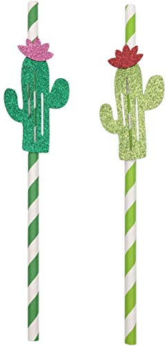 10 Pieces Cactus Monstera Leaf Drinking Straws Disposable Paper Straws for Hawaiian Party Supplies