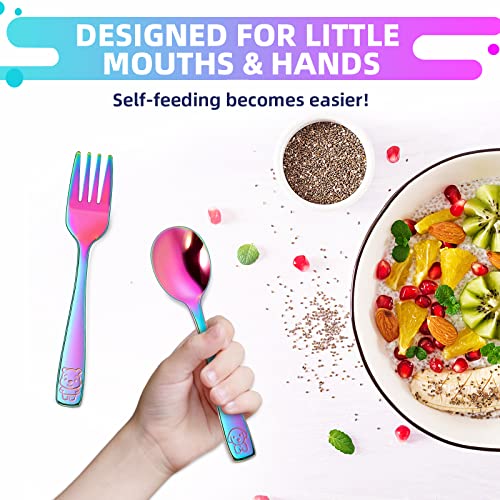 10 Pack Toddler Utensils, Stainless Steel Rainbow Silverware Set for Kids, Children Safe Cutlery Set Includes Forks and Spoons - Dishwasher Safe