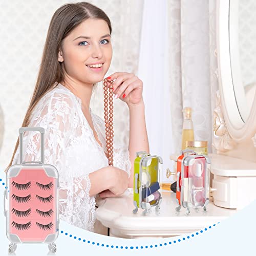 12 Pack Mini Suitcase Favor Box False Eyelashes Packaging Box Plastic Rolling Empty Lash Boxes Trolley Tiny Suitcase Miniature Candy Box for Travel Theme Parties and Celebrations, 9 Colors