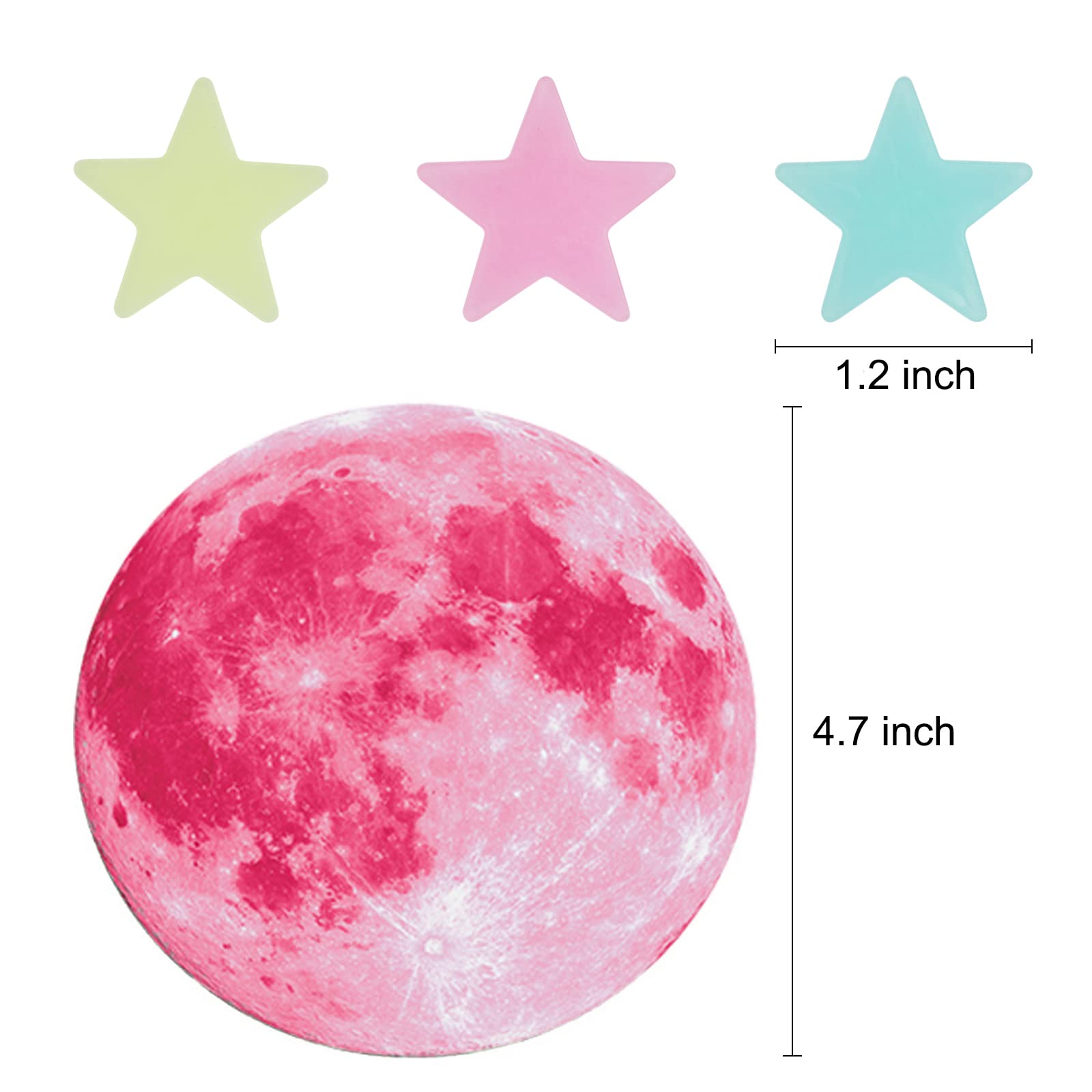100 Pcs Glow in The Dark Stars with 3D Moon Stickers for Ceiling, Wall Decor Sticker for Nursery, Bedroom, Emo Room Decor Decal (Red Moon)