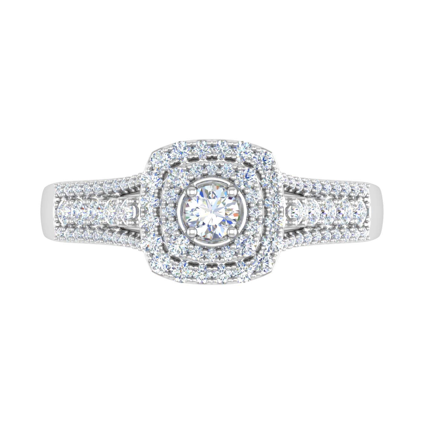 1/2 Carat Cushion Shape Halo Diamond Engagement Ring in 10K White Gold (Ring Size 5.75)