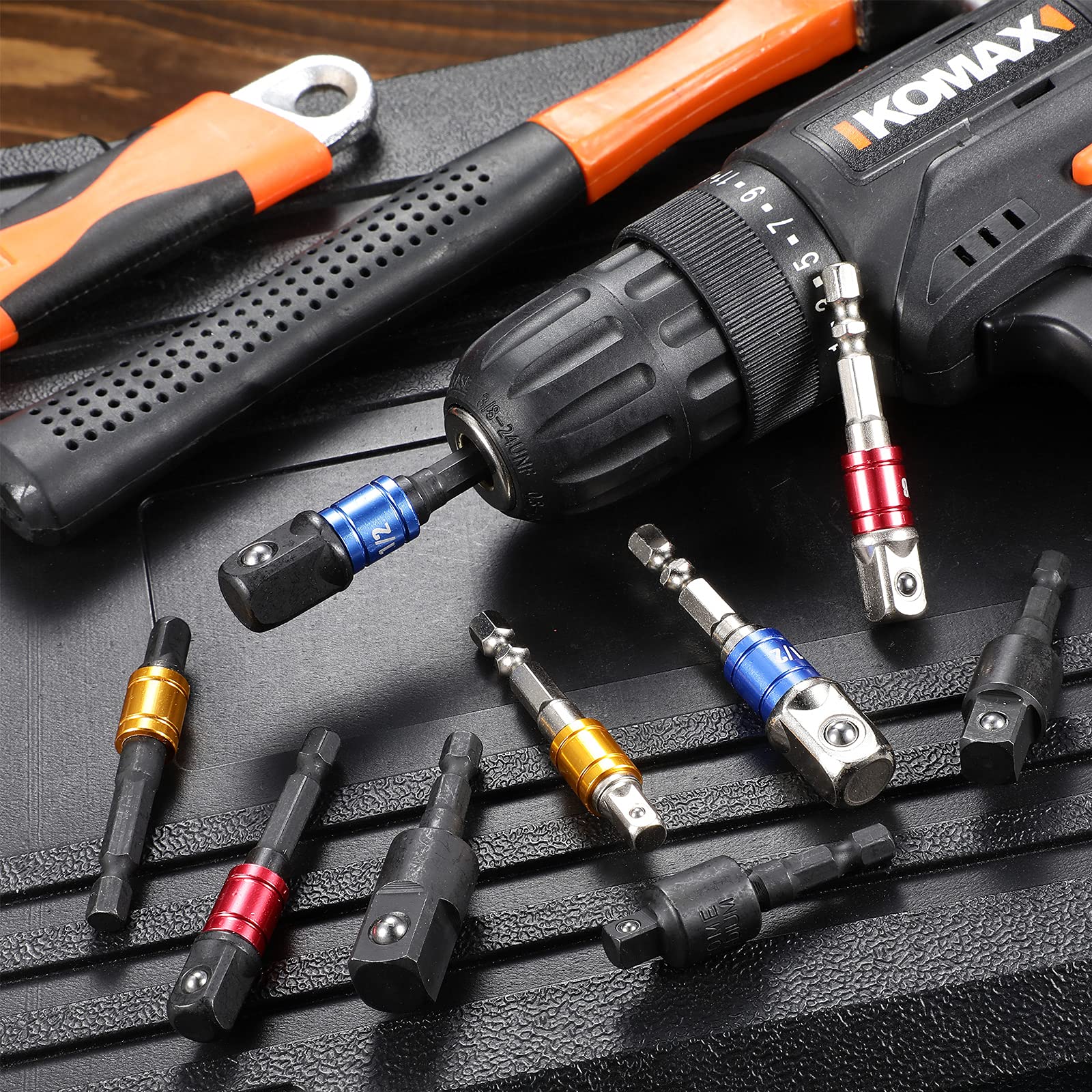 10 Pcs Drill Bit Sockets Adapter Extension Set Including Power Drill Adapters 360 Degree Rotatable Hex Shank Drill Adapters 105 Degree Angle Screwdriver Drill Bit for Household Workplace Industry