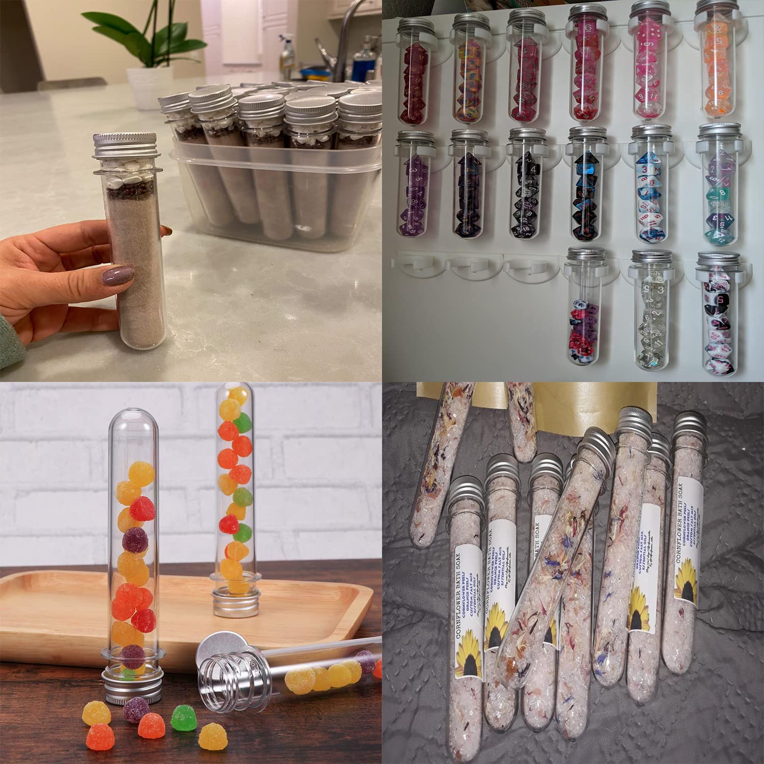 10 Pcs 45ml Plastic Test Tubes, 25 x 140mm Clear Plastic Test Tubes, with Screw Caps, for Scientific Experiments, Bath Salts, Candy Storage, Party Favors.