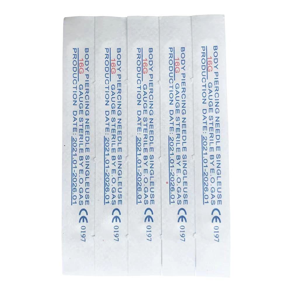 16G 100 Pieces Body Ear Navel Nose Lip Nipple Piercing Needles, Tattoo Supplies