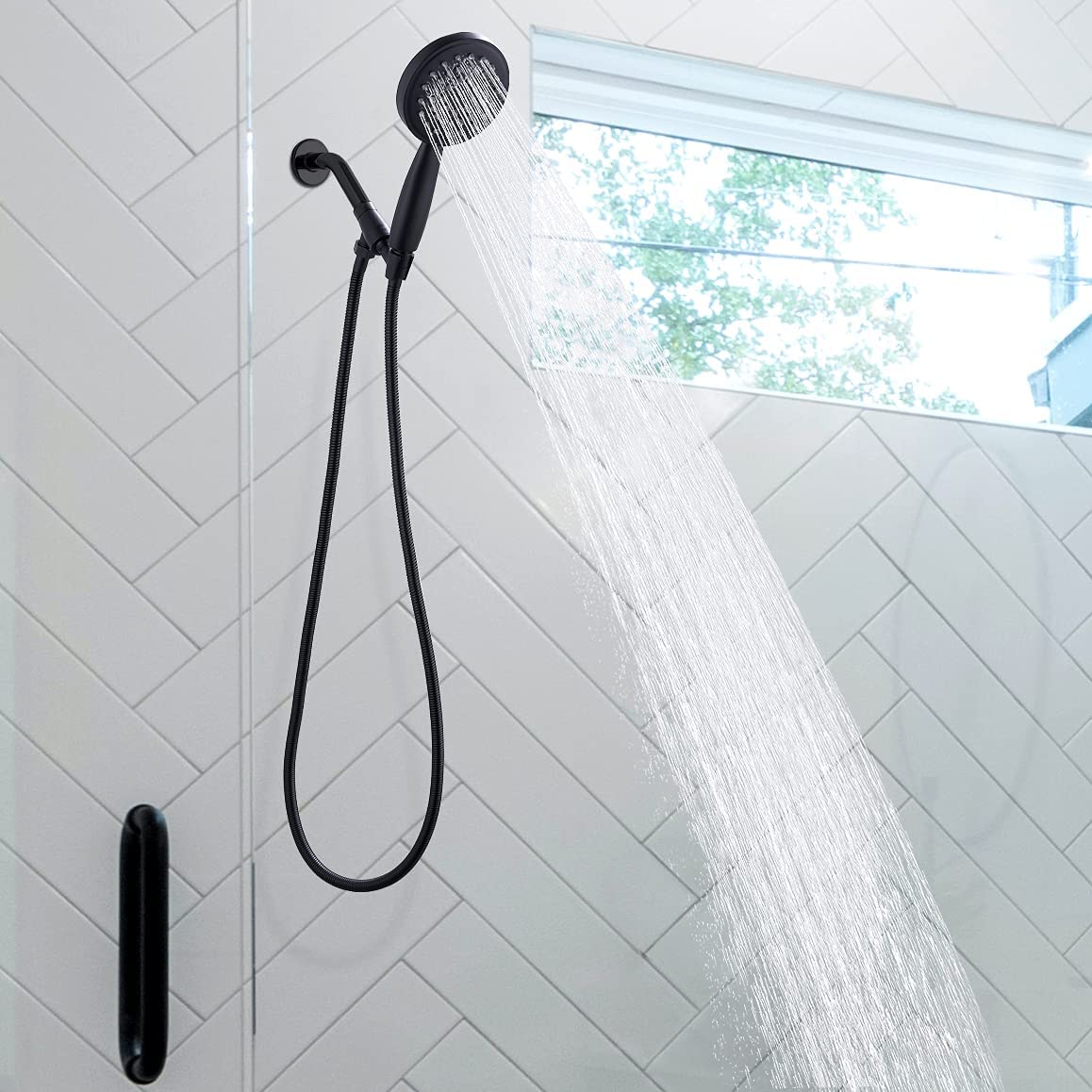 100% Metal Hand Held Shower Head with 70'' Hose and Holder | Made with Stainless Steel and Brass | High Pressure Handheld Showerhead, Adjustable Bracket,Extra Long Flexible Hose (Matte Black)