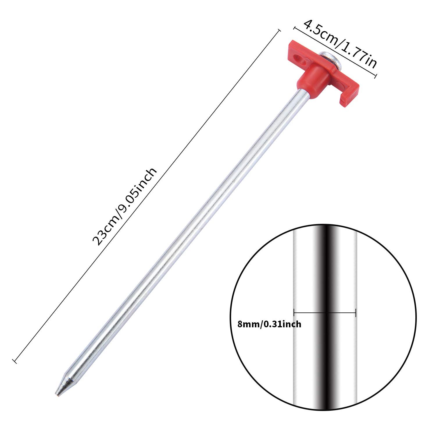 10 Pcs Tent Stakes with 4Pcs 10ft Ropes & 1 PVC Top, Galvanized Non-Rust Stakes Pegs for Pop Up Canopy, Camping Tent, Hiking Bonus 4 Ropes 10FT Length - Red