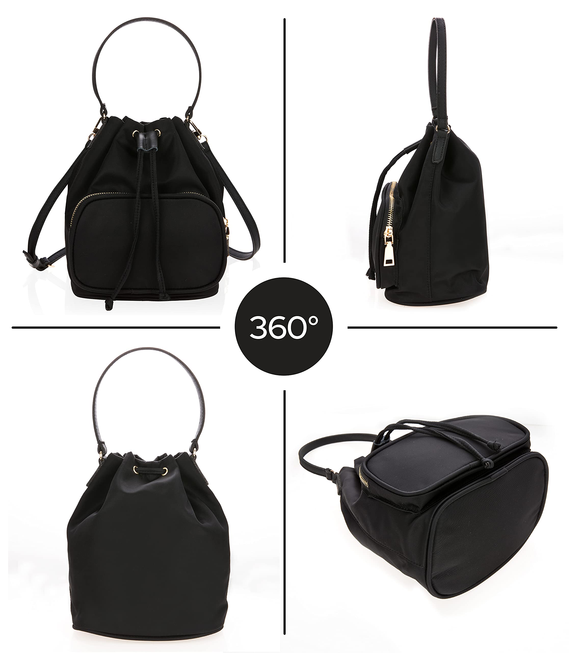 1071 Nylon Roomy Crossbody Bucket Bags Water Proof Purses Wristlet Handbags