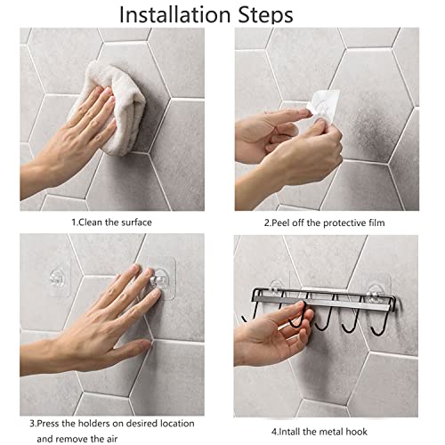 2 Pack Adhesive Wall Hooks Rack Kitchen Rail, Space Saving Heavy Duty Hanger with 6 for Bathroom Bedroom Closet, Utensil Hanging Knives, Spoon, Towel (White), 32x6x2.5cm/12.6 x2.36 x1inch