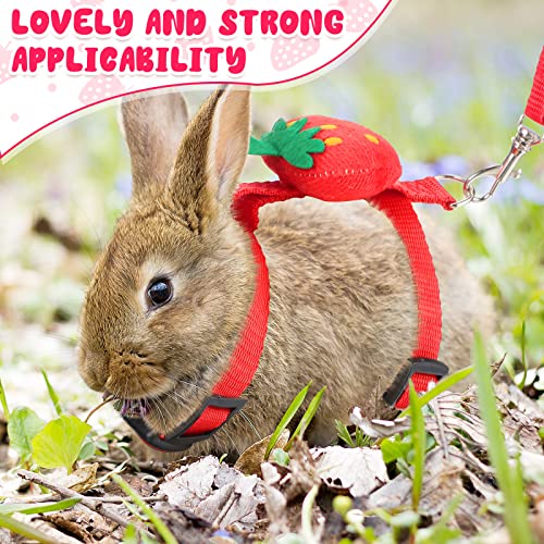 2 Pack Adjustable Rabbit Harness and Leash Bunny Harness Leash Set Harness Leash for Rabbit Kitten Puppy Pig and Small Pet Animals (Carrot, Strawberry)