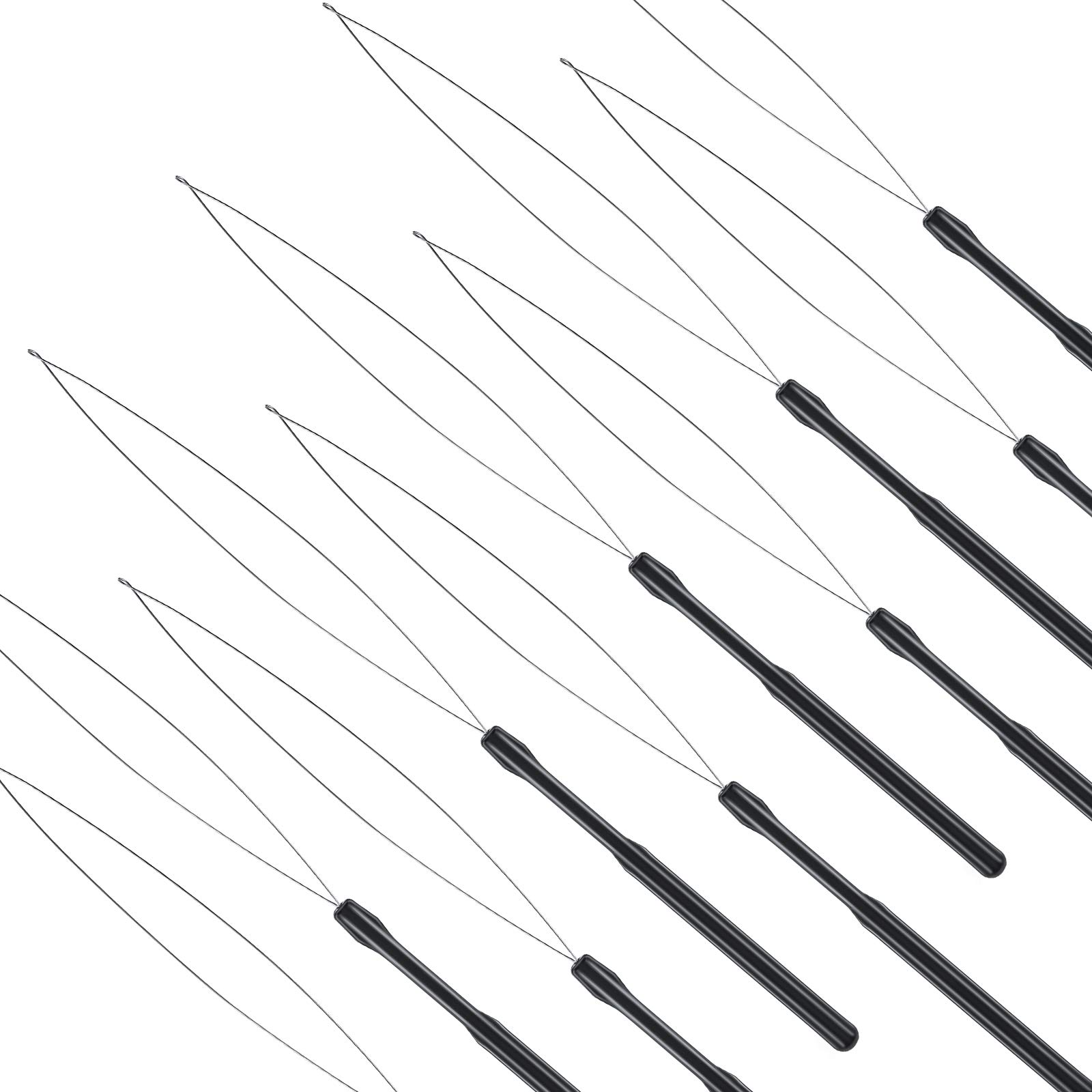 10 Pieces Hair Extension Loop Needle Threader Pulling Hook Tool and Bead Device Tool Black Loop Threader for Hair or Feather Extensions (Black)