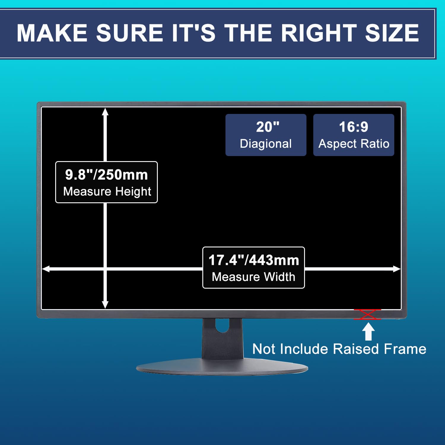 20" Anti Blue Light Anti Glare Screen Protector for Dell/HP/Acer/ViewSonic/ASUS/Aoc/Samsung/Sceptre/LG Diagonal 20" 16:9 Standard/Curved Monitor &Touchscreen, Protection Eyes (17.5" x 9.8" /W x H)