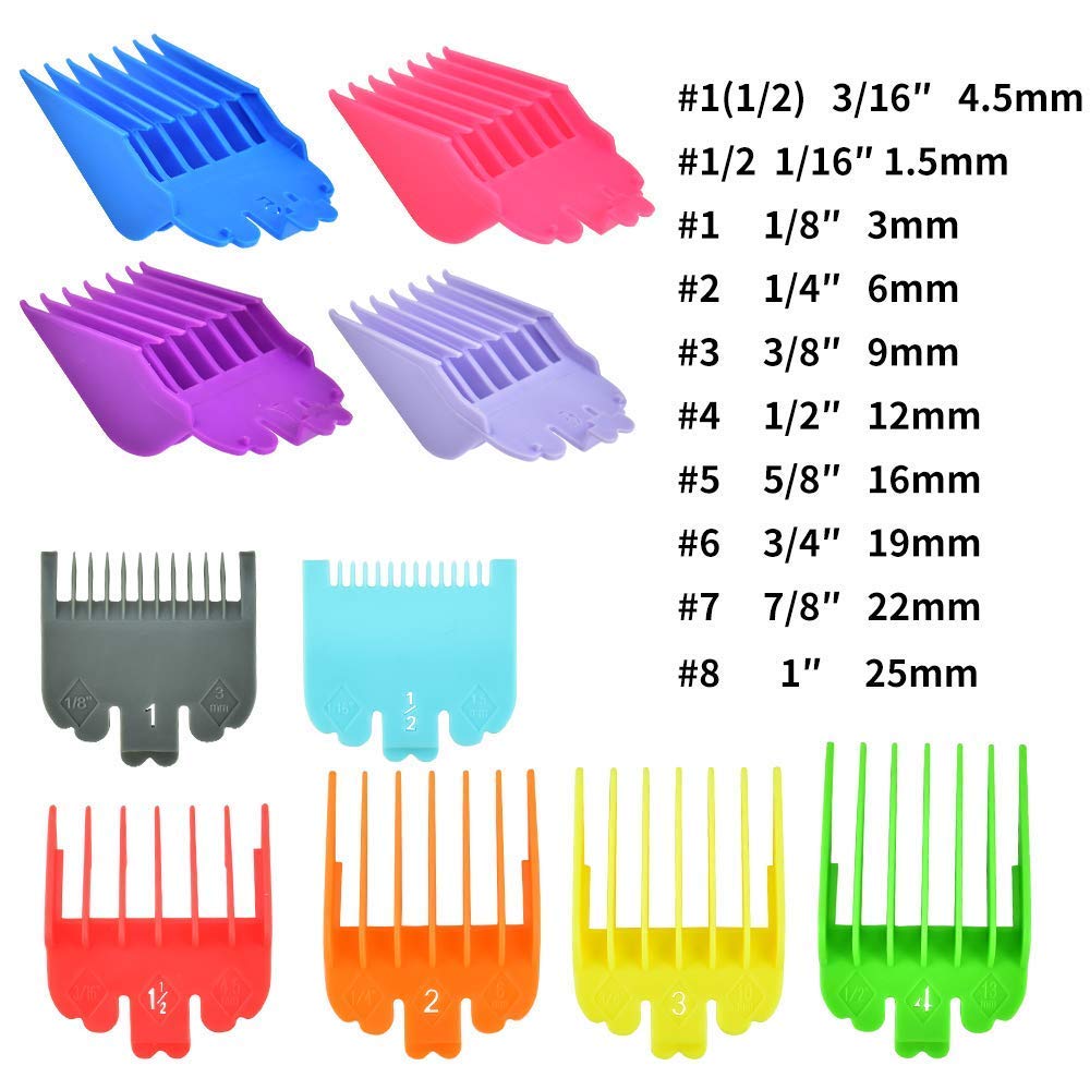 10 Pcs Hair Clipper Combs Guides, Professional Colorful Clipper Attachments Guide Combs 1/16β to 1β, Replacement Guards Set Compatible with Most Wahl Clippers