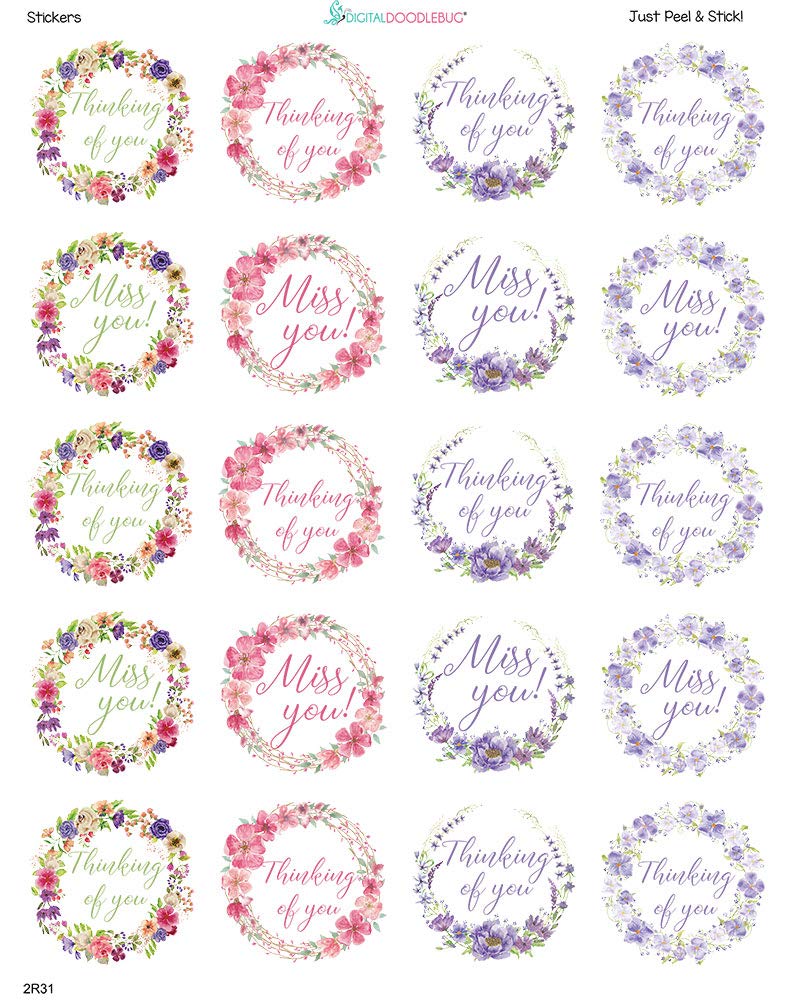 1.9 Inch Miss You Stickers Round Envelope Seal Labels Set of 60 (Miss You/Thinking of)