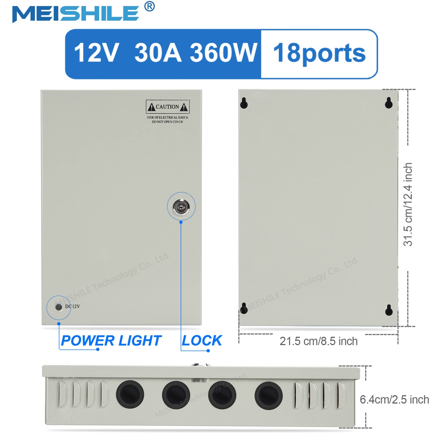 18 Port Channel 12V 2A CCTV Power Supply Box AC-DC Distributed Cabinet 1.5/1/0.5A Security Cameras DVR Converter Transformer Drive LED Light Strip Lamp Electric Model PSU SMPS 12Volt 30Amp 360Watt