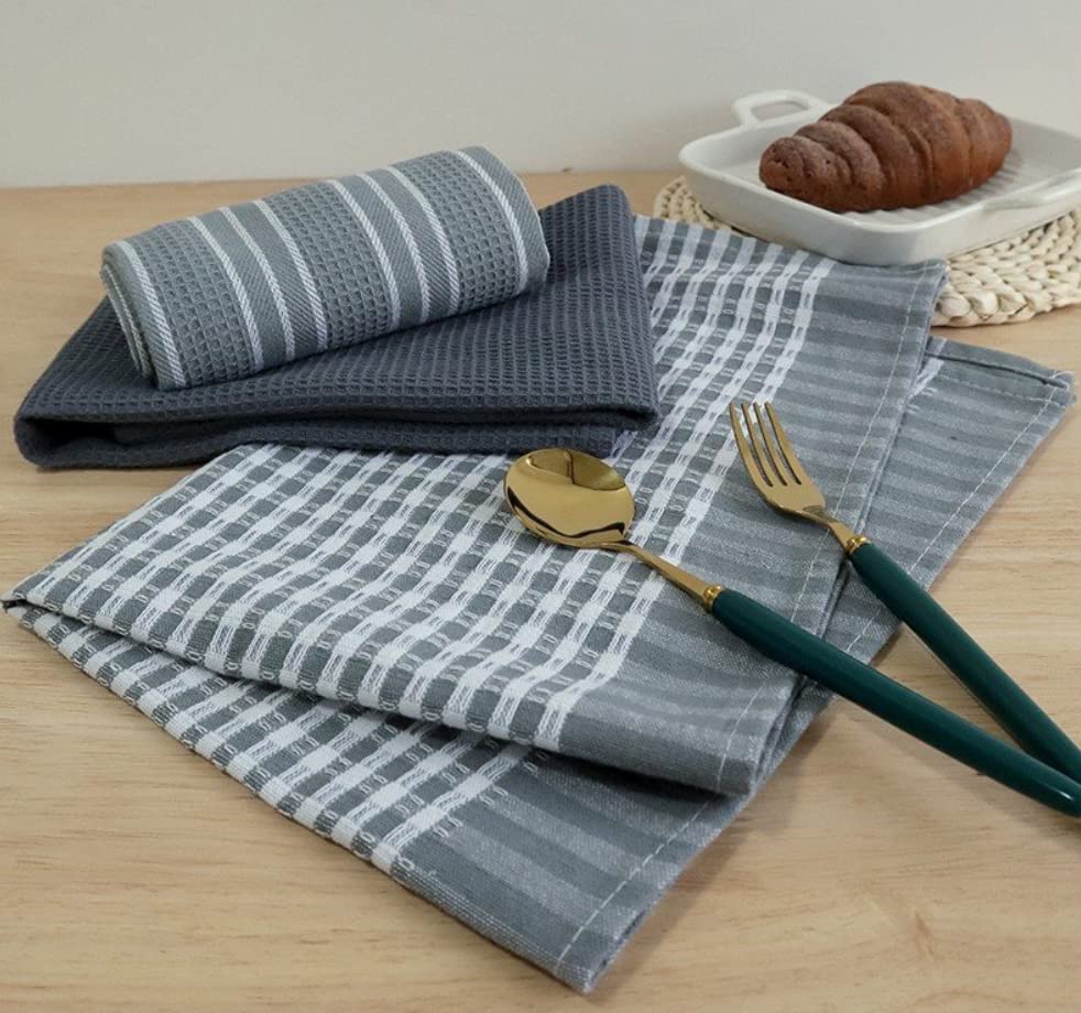 100% Cotton Waffle Tea Towels Pack of 3 Set Trendy Stripes Dish Towels for Kitchen Pack of 3 Kitchen Tea Towel Set 17x25 in