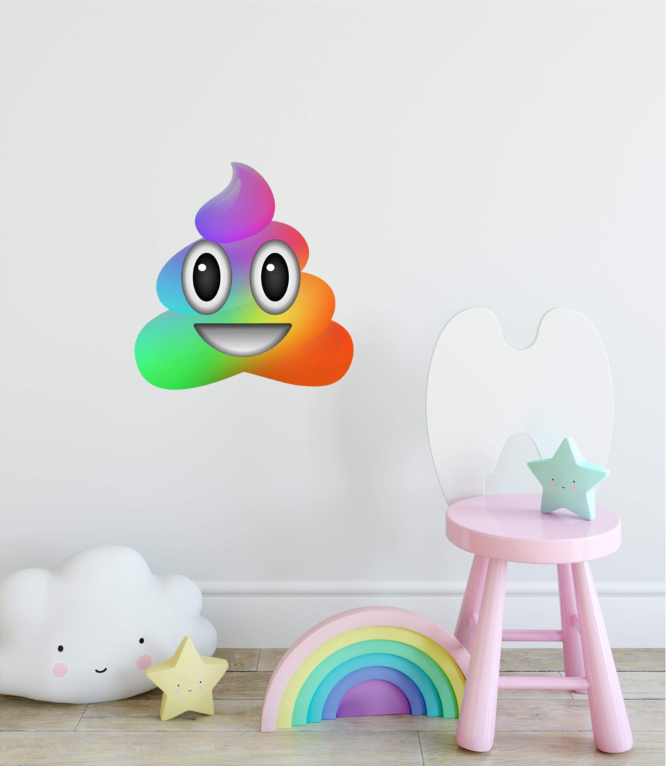 18" Rainbow Poo Wall Decal Removable Vinyl Wall Sticker Smiley Happy Pile of Poop Funny Gift for Kids Room Wall Art Decor