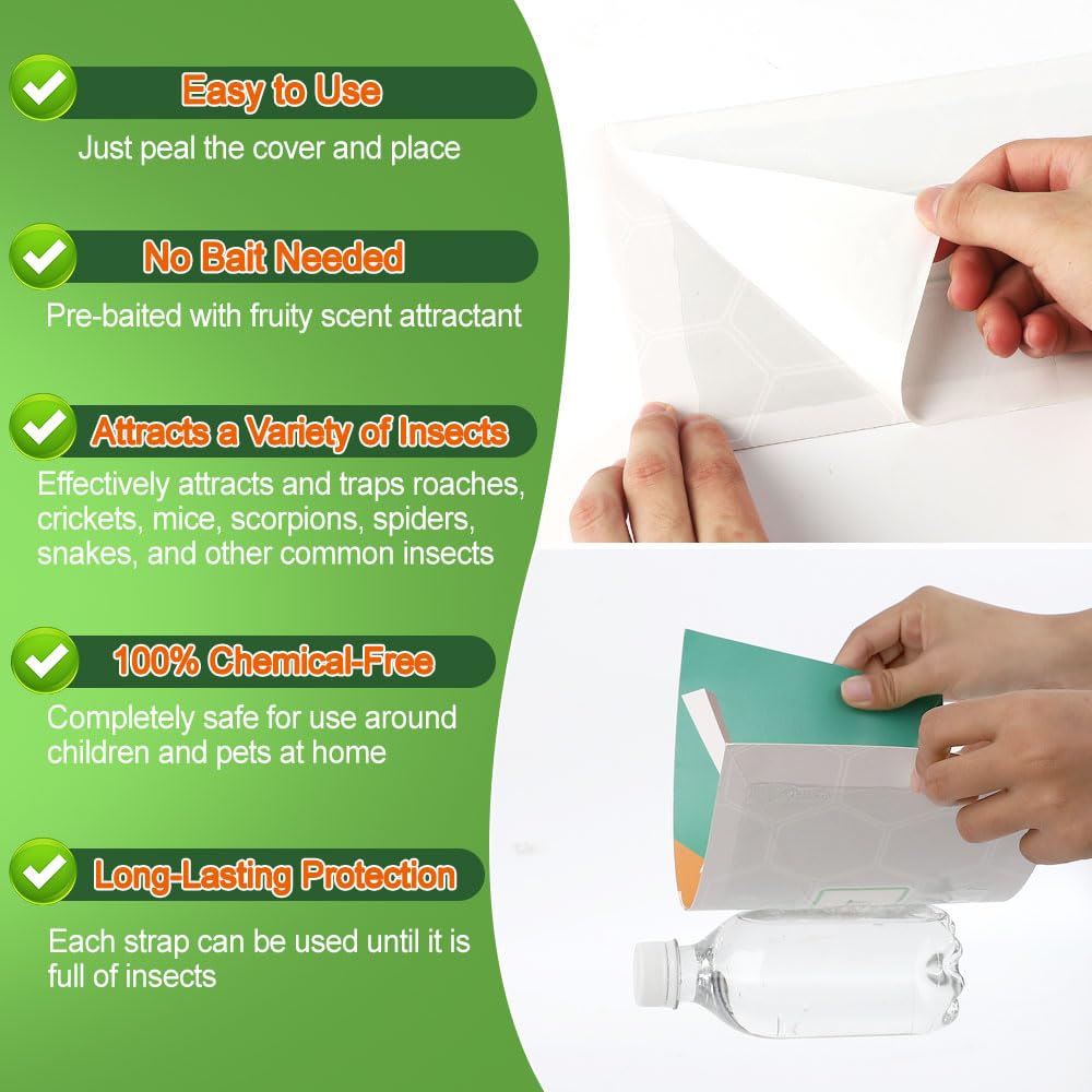 10 PCS Large Glue Trap Strips for Trapping Insects, Mice, Spiders, Bugs, Crickets, Scorpions, Roaches, Super Sticky & Non-Toxic Glue Boards Pre-Baited with Fruity Scent Attractant - 12 x 6 in