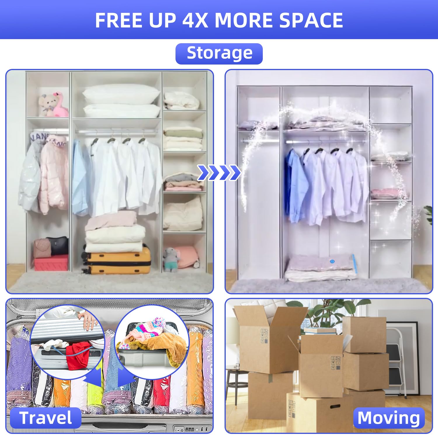 10 Pack Vacuum Storage Bags, Space Saver Bags with Hand Pump, Vacuum Seal Bags for Clothing, organization and storage Comforters, Pillows, Towel, Blanket Storage, Bedding,moving supplies.