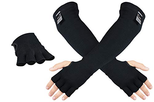 100% Kevlar Protective Sleeves- Anti Heat Scratch & Cut Resistant Arm Sleeve with Finger Opening- Safety Sleeves for Arms- Long Arm Guard Protector for Work Welding- Bite Proof- 18 Inches Black 1 Pair